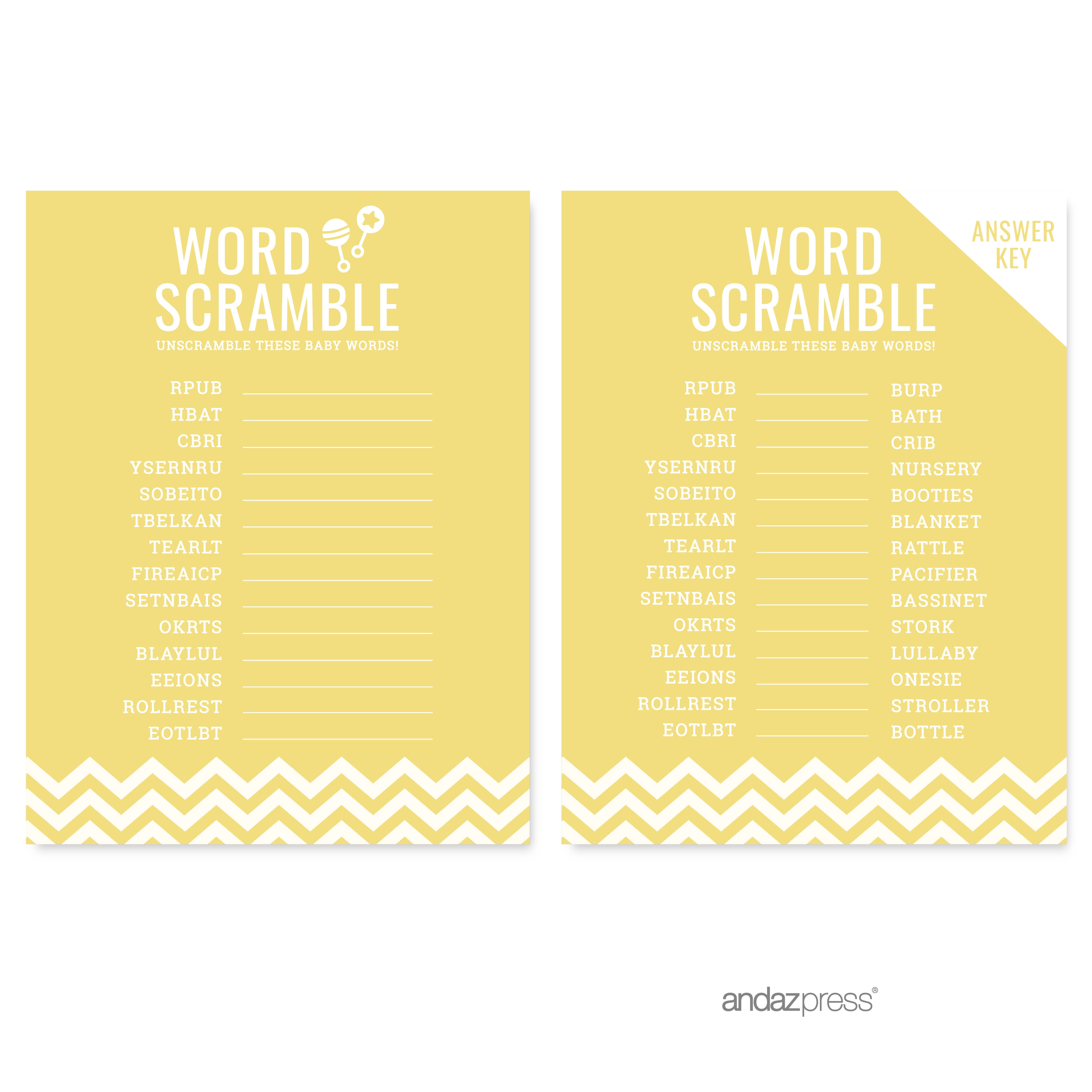 Word Scramble Yellow Chevron Baby Shower Games, 20-Pack - Walmart.com