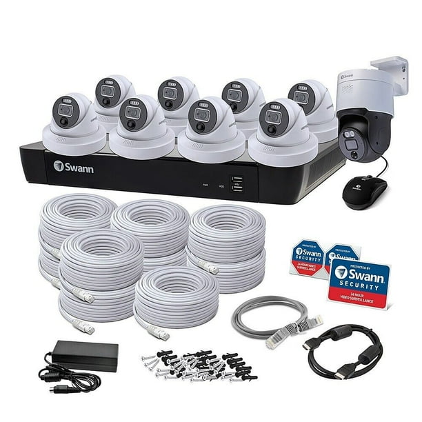 Swann - Enforcer 16-Channel, 9-Camera Indoor/Outdoor Wired 4K NVR Security System - White ...