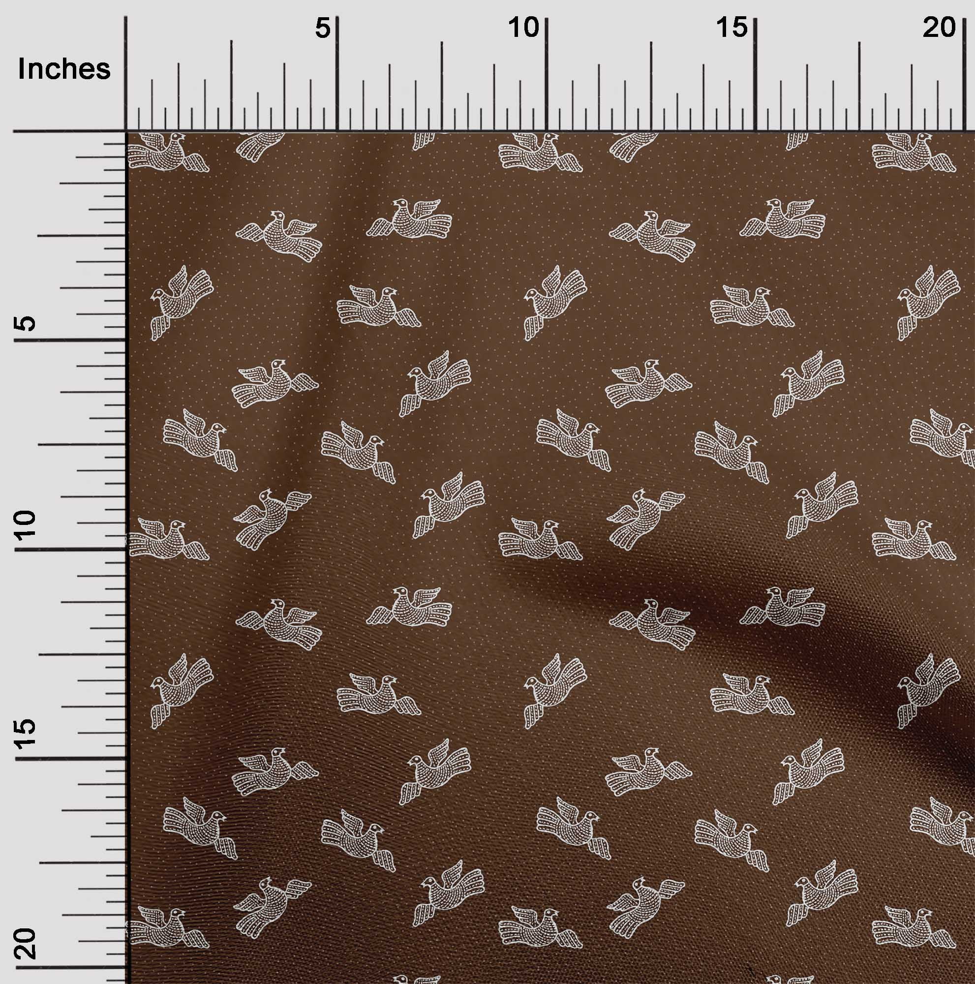 oneOone Cotton Silk Brown Fabric Dot & Bird Block Quilting Supplies ...