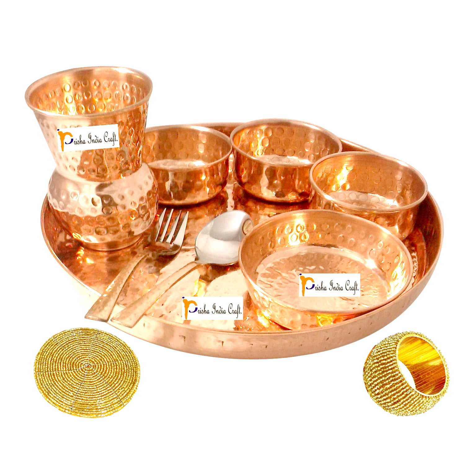 Prisha India Craft Indian Dinnerware Pure Copper Thali Set Dia 12 ...