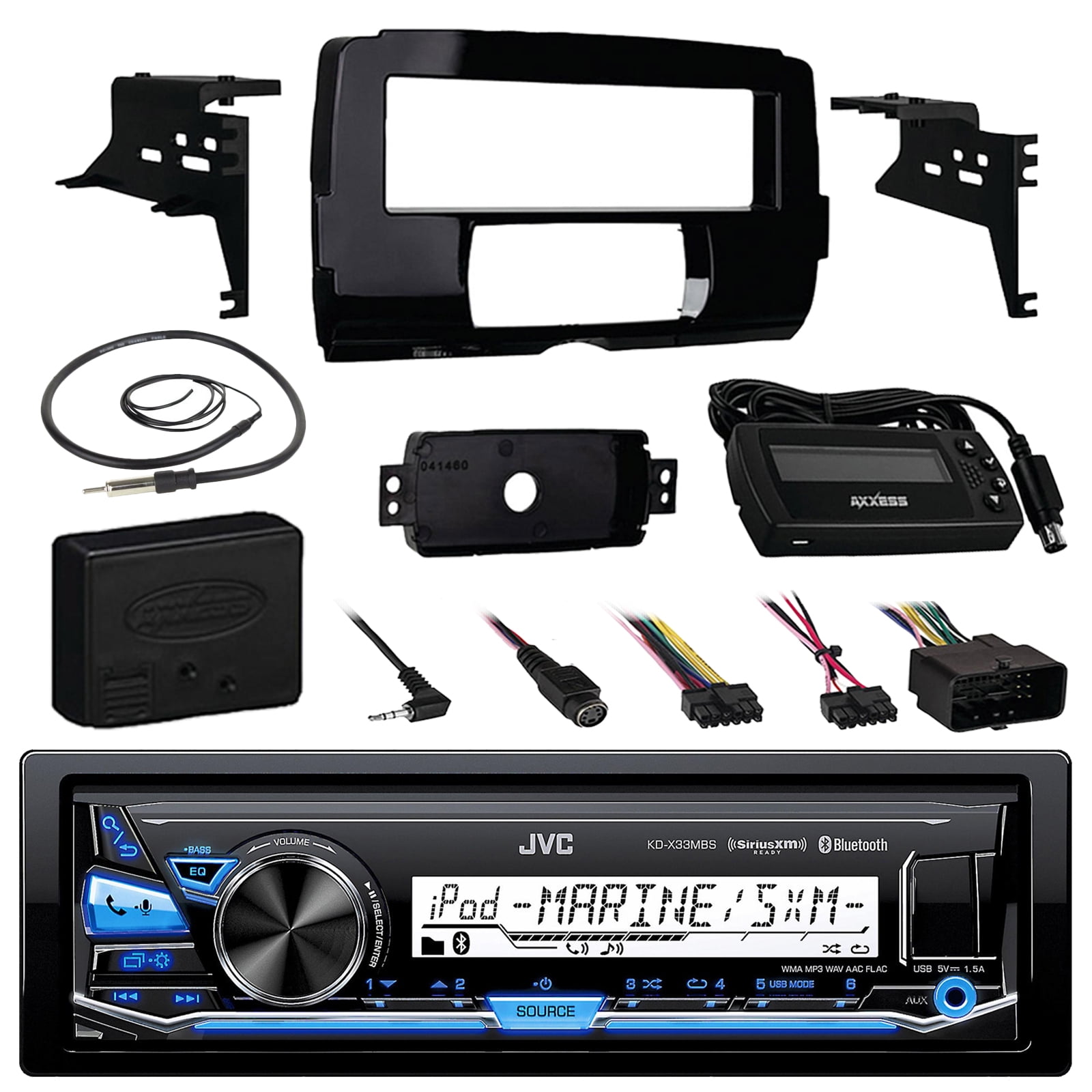 Audio Bundle For 2014 and Up Harley - JVC KD-X33MBS MP3 USB AUX Marine Bluetooth Media Receiver ...