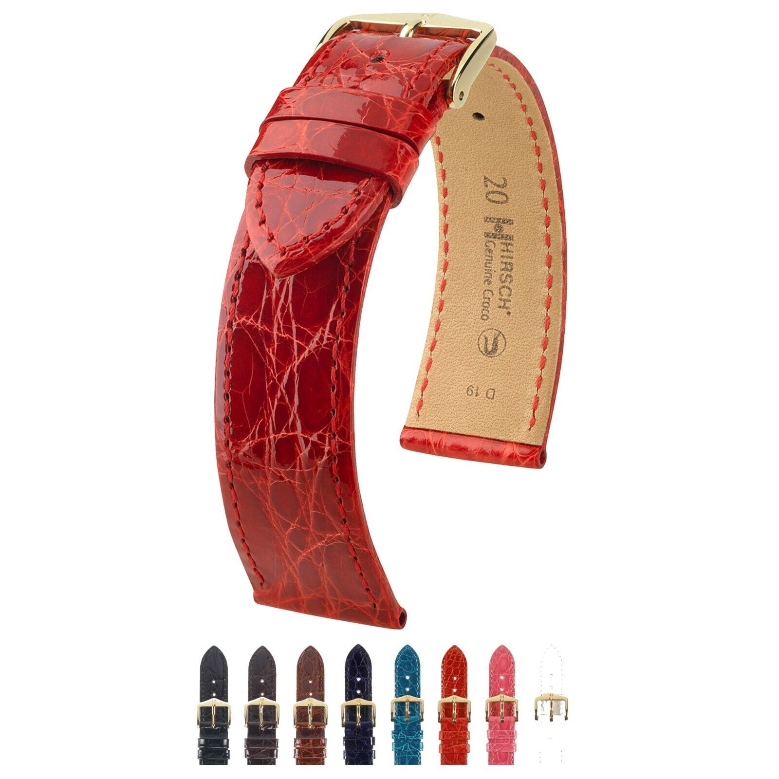 Hirsch Genuine Croco Leather Watch Strap - Polished Red - M - 15mm ...