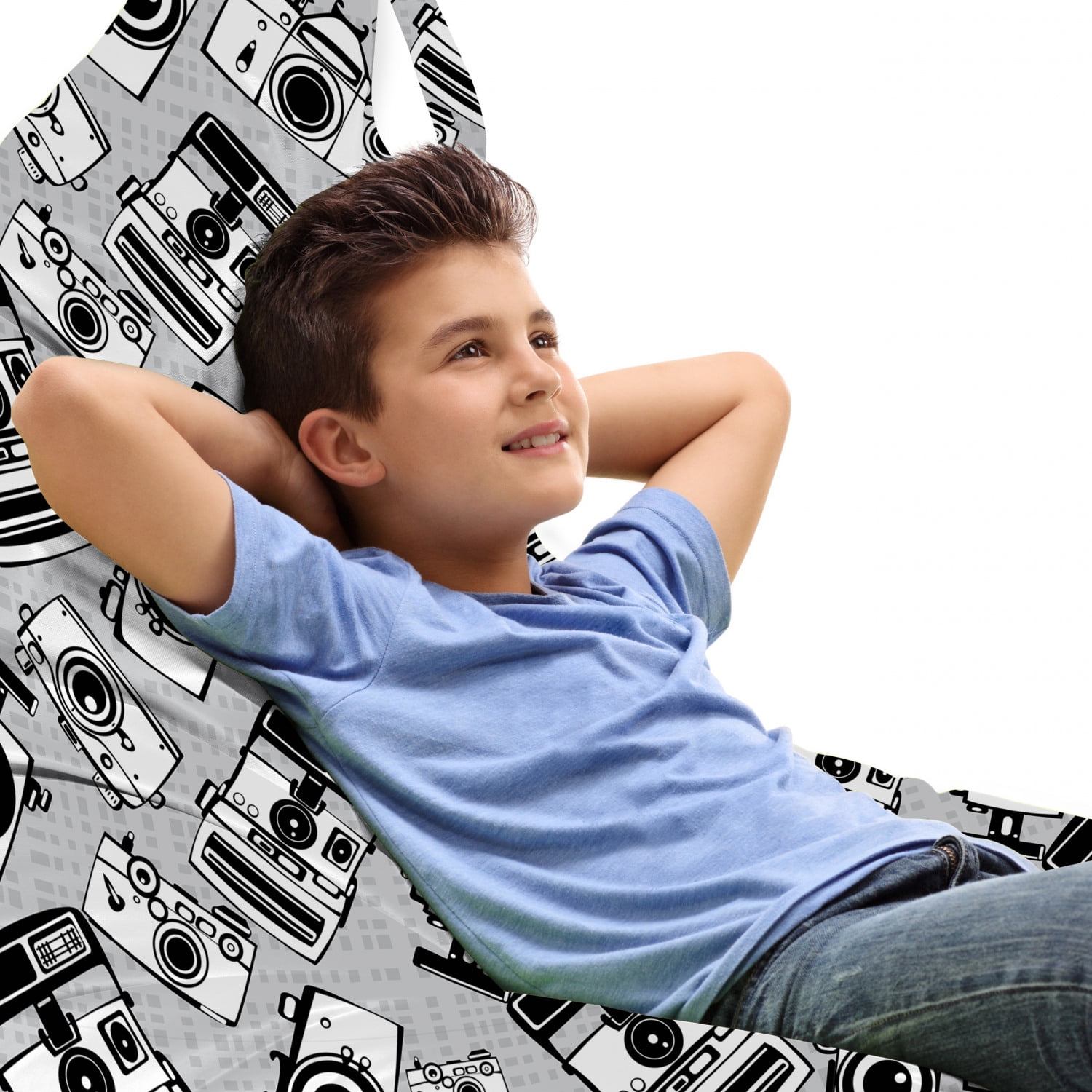 Hipster Lounger Chair Bag, Vintage Film Photo Cameras Grayscale Pattern ...