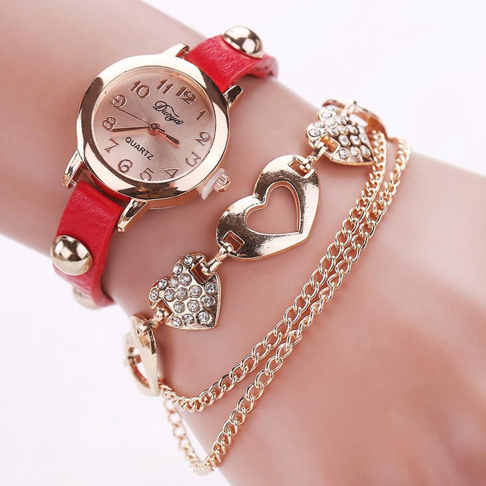 Rhinestone Love Heart Bracelet Quartz Watch Women Analog Wristwatch ...