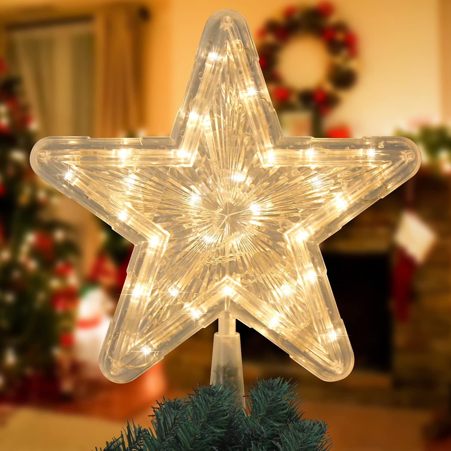 Christmas Tree Topper Lighted Star Xmas Tree Topper with LED Lights ...