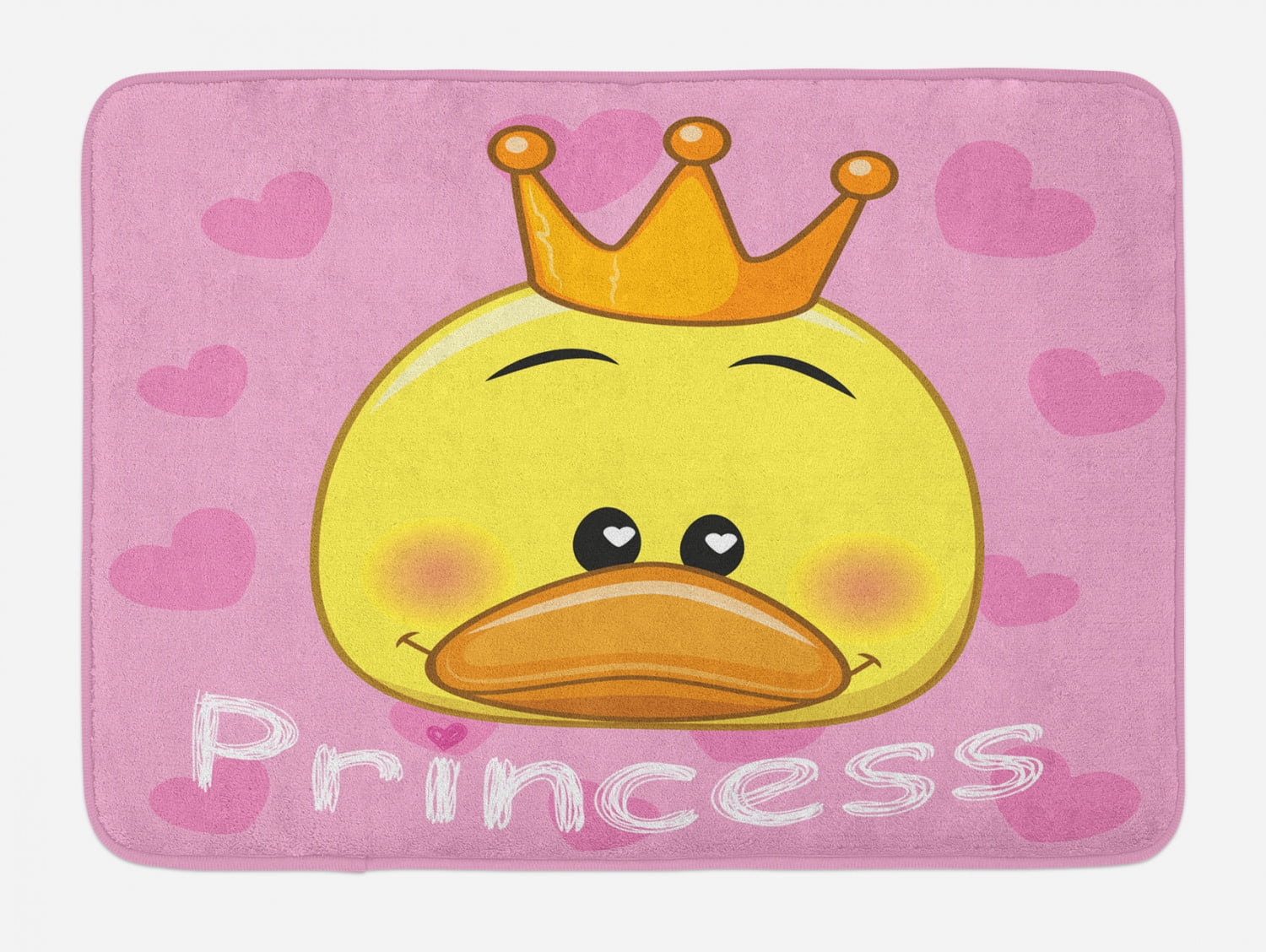 Teen Girls Bath Mat, Adorable Princess Duck With Tiara and Hearts in ...