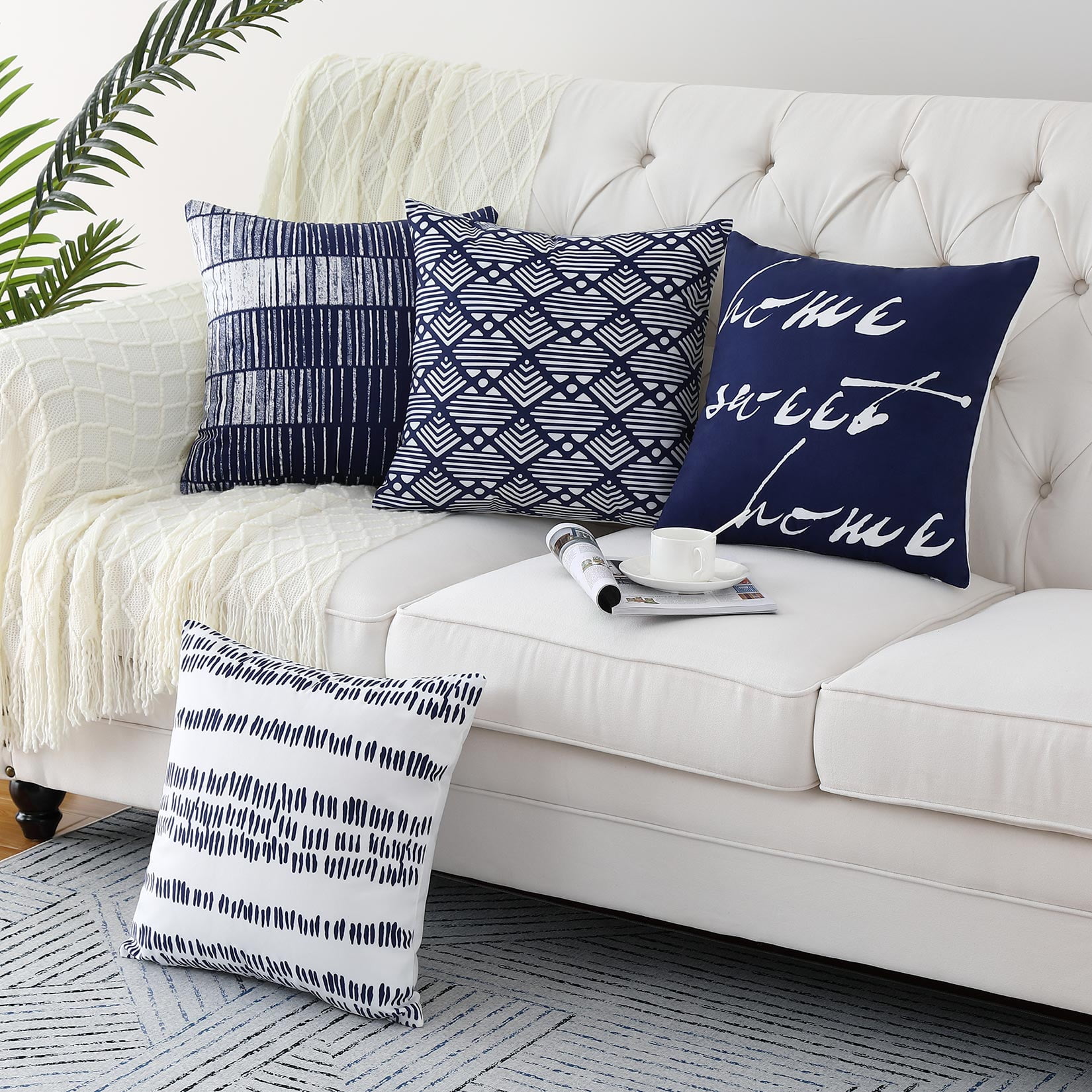 4 Pcs Square Printed Throw Pillow Case, 18*18 inch Sofa Cushion Case ...