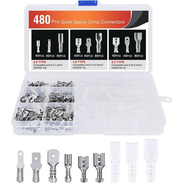 Nilight 480PCS Insulated Male Female Spade Terminals Quick Splice Assortment Tin Plated Open ...