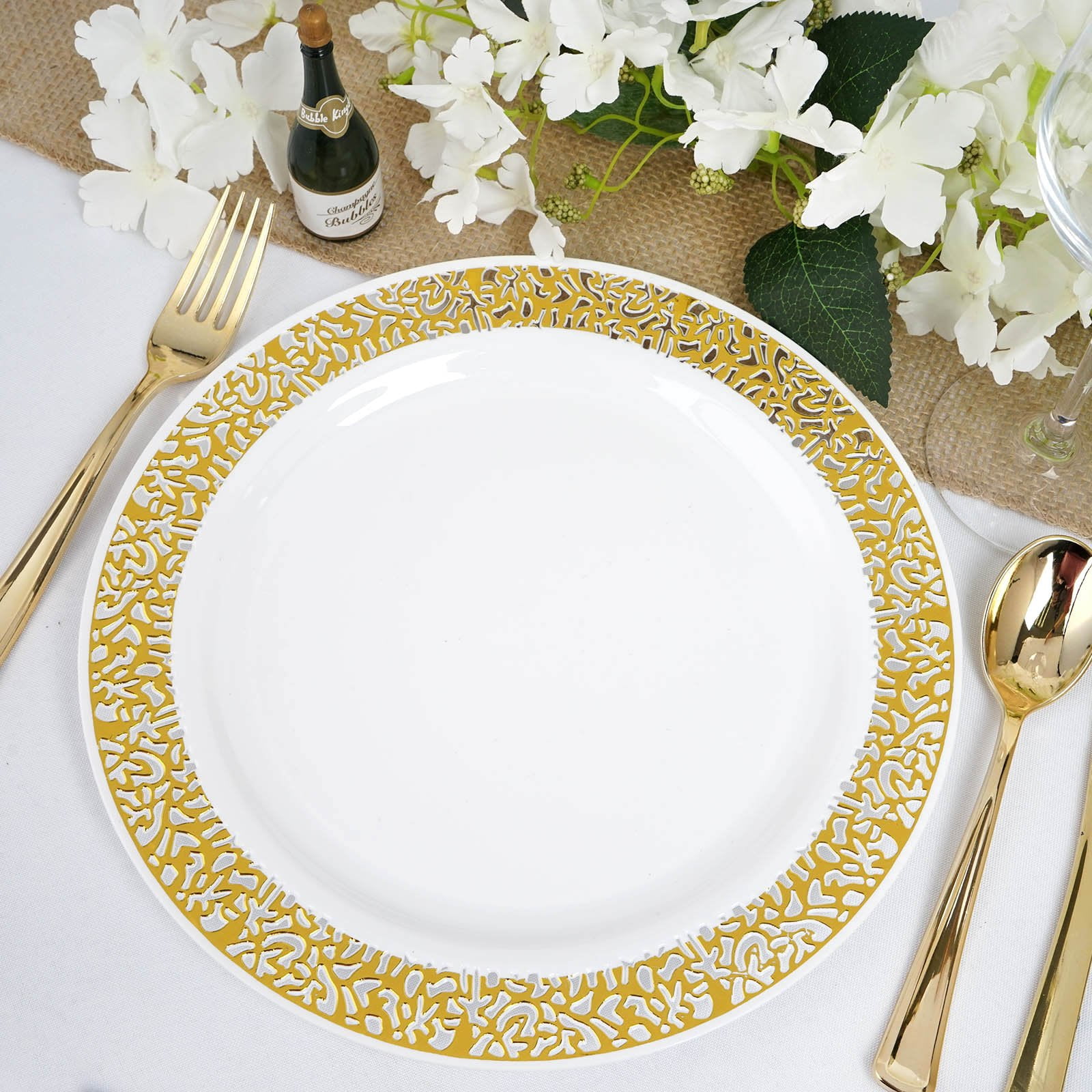 Efavormart 50 Pcs - White with Gold Trimmed 10.25" Round Disposable ...