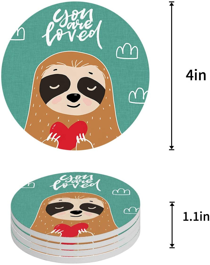 ZHANZZK Sloth You are Loved Set of 4 Round Coaster for Drinks ...
