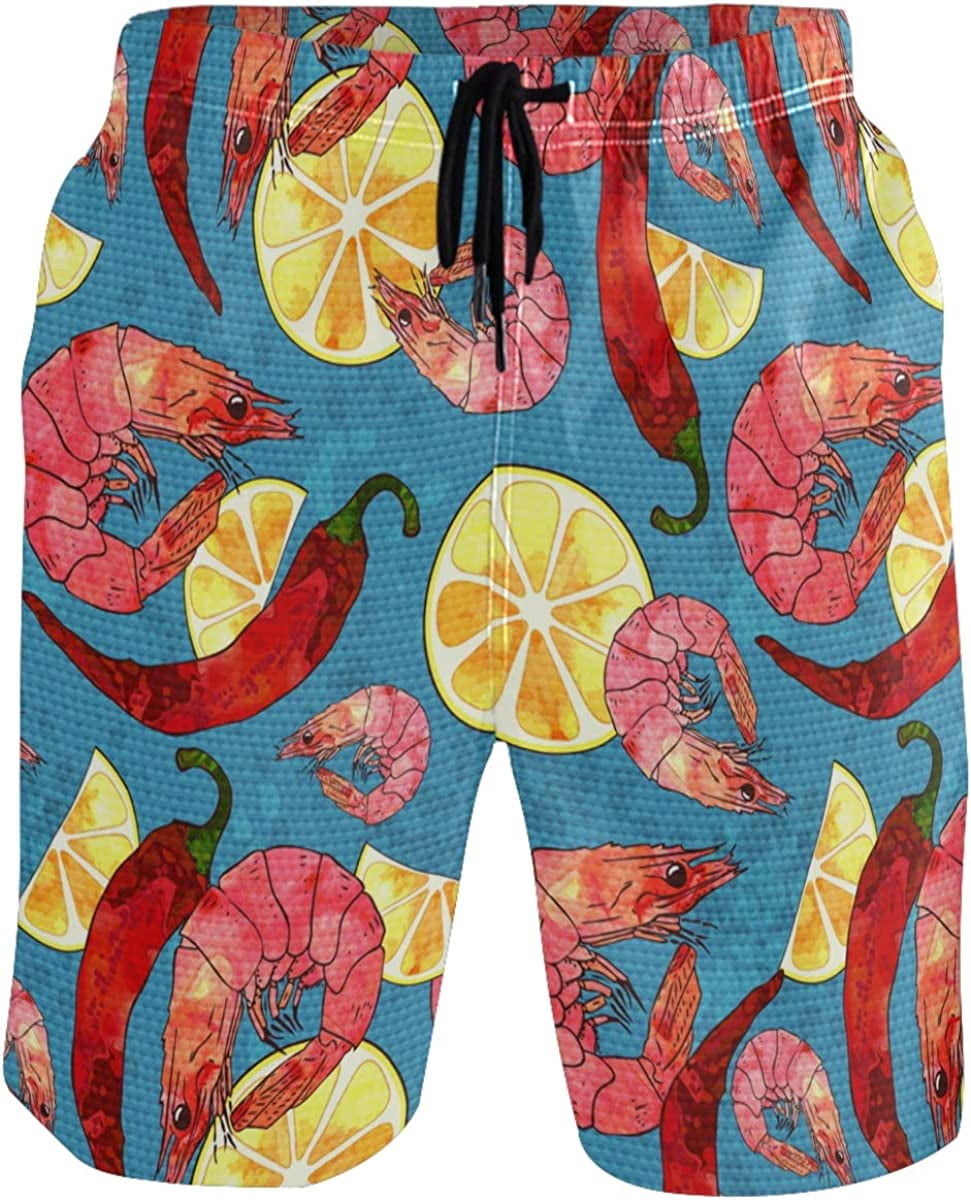 Men's Colorful Lemon Shrimp Beach Shorts Hot Summer Swim Trunks Sports ...