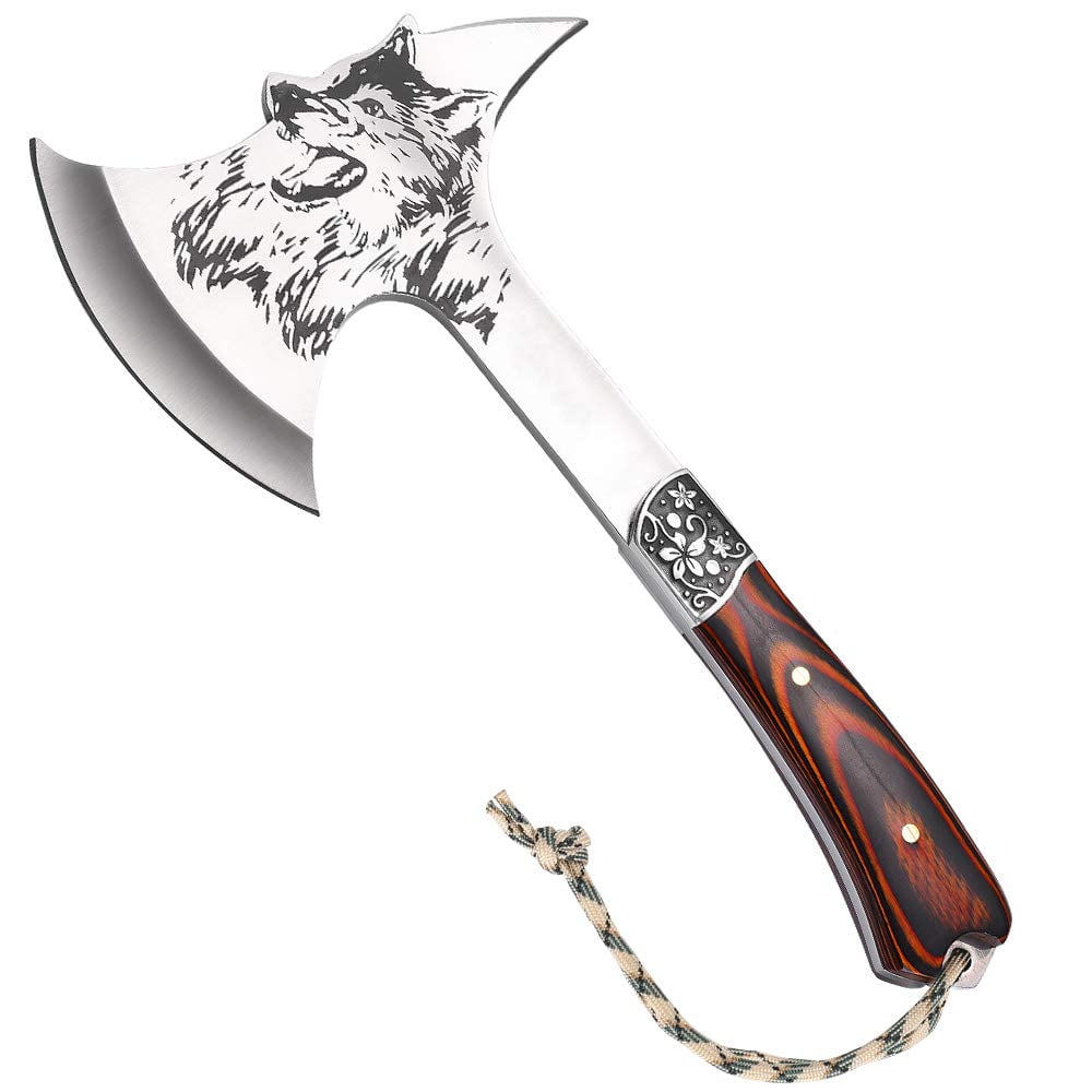 Camping Hatchet, 12 inches Wolf Head Survival Tactical Axe with Spike ...
