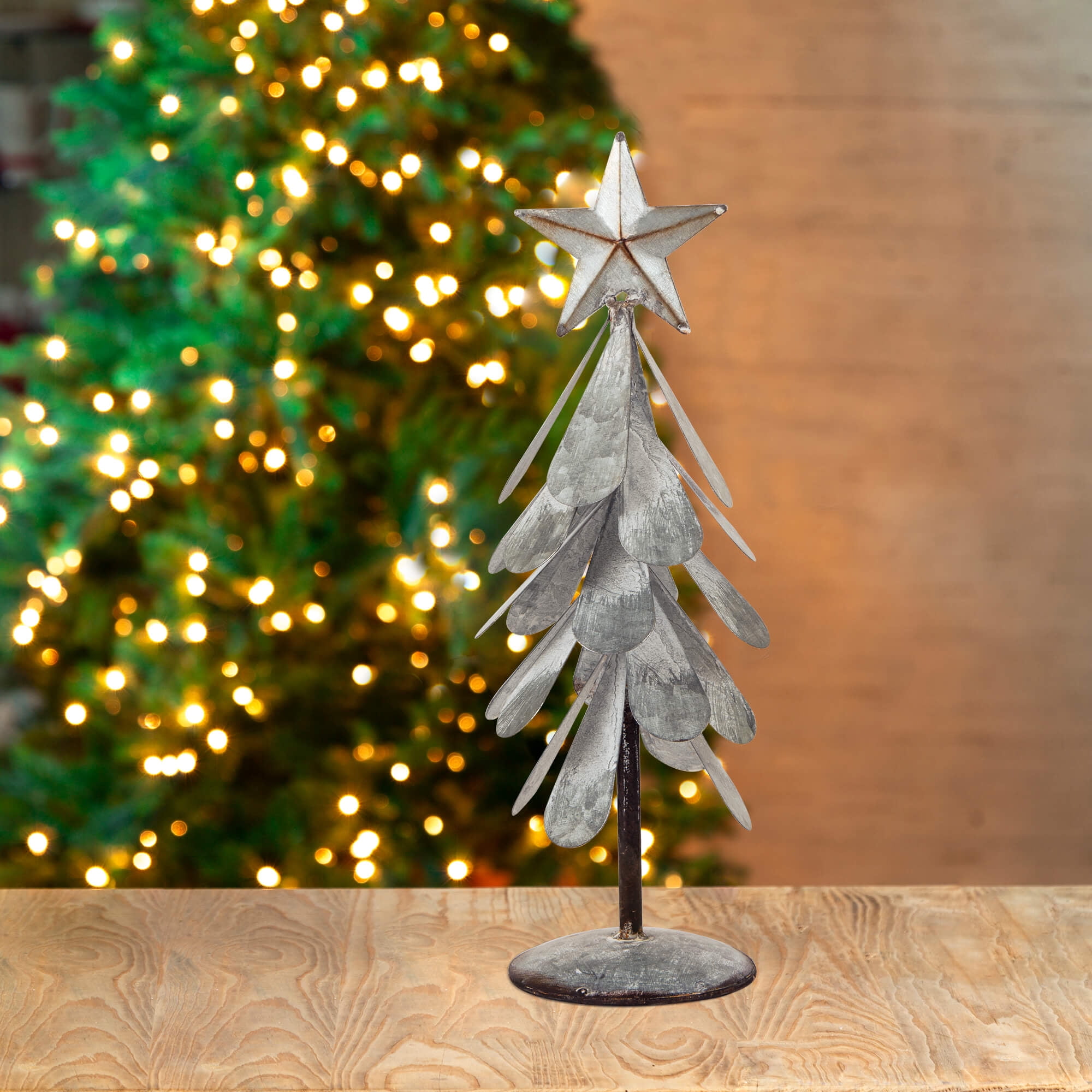 Glitzhome 14.5 "H Christmas Galvanized Metal Table Tree Decor - Walmart.com