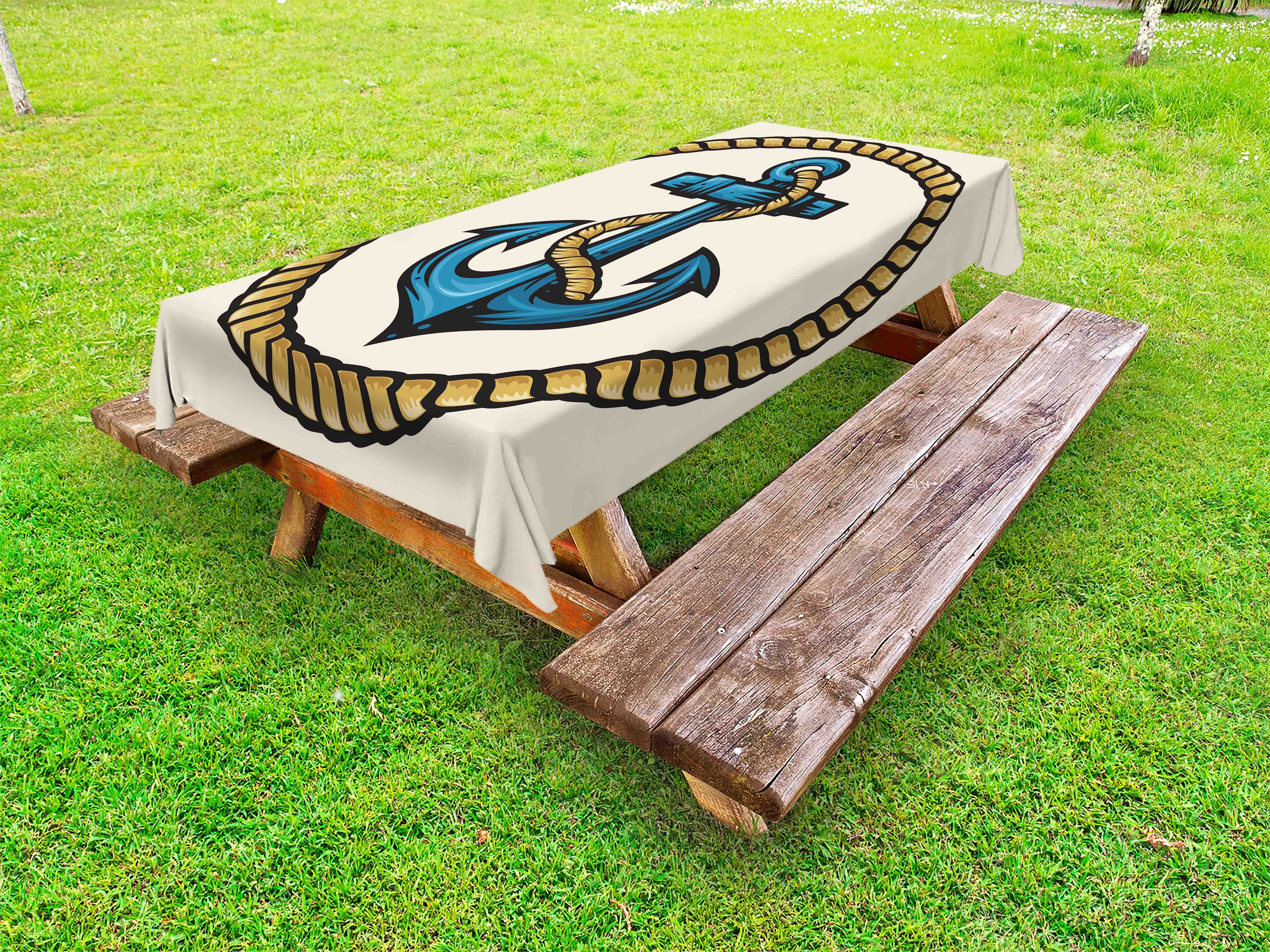 Anchor Outdoor Tablecloth, Sailor Design with Circular Rope and Anchor ...