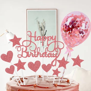 Happy Birthday Cake Topper Set Paper Fan Confetti Balloon Acrylic ...