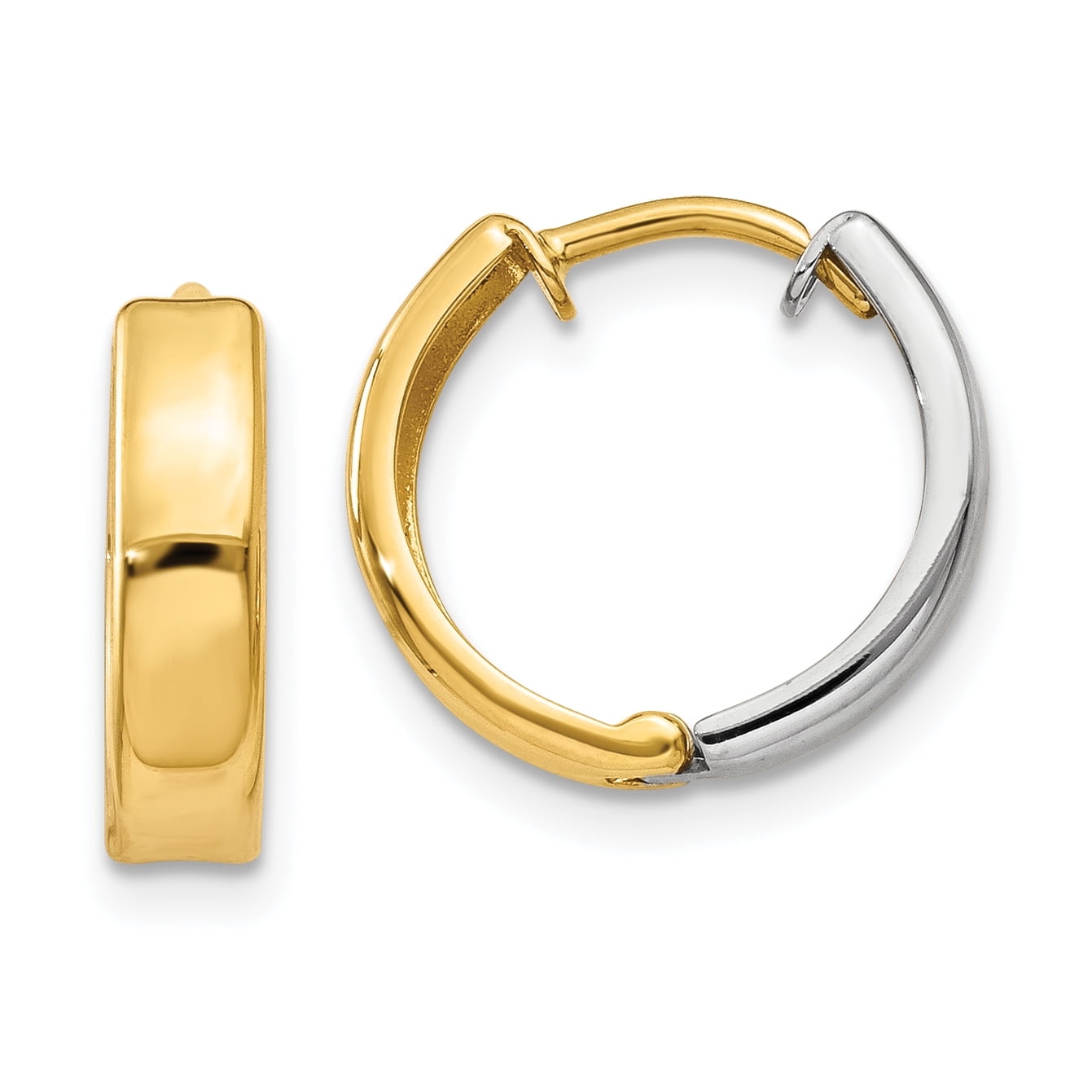 14k Two Tone Yellow Gold Huggie Hinged Hoop Earrings Ear Hoops Set ...