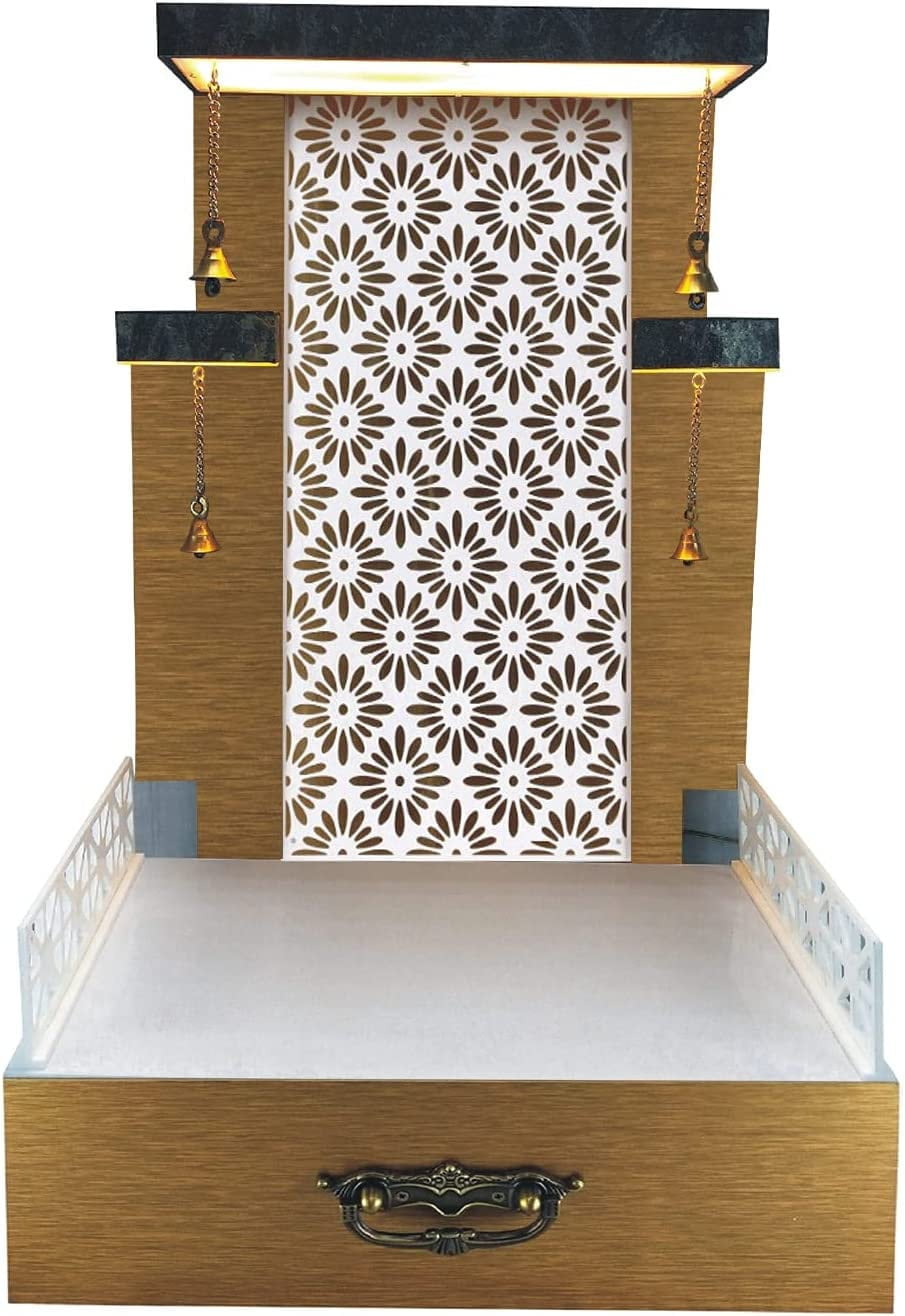 Wooden Temple For Home | Mandir With Drawer Cabinets | Mandir With LED ...