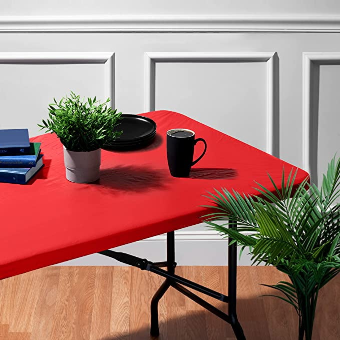 Sorfey Round Vinyl Table Cloth Fitted Picnic & Party Table Cover, Red ...