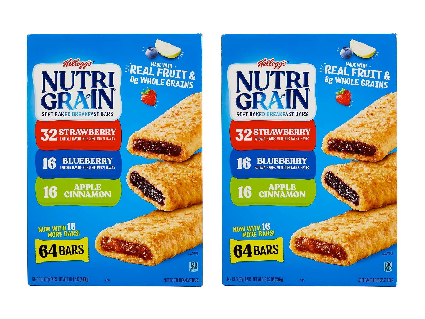 Kellogg's Nutri-Grain Breakfast Bars, Variety Pack, 1.3 oz, 64 ct 2PK ...