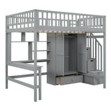 Bellemave Full Size Loft Bed with Stairs, Wardrobe, Desk & Storage - Gray - Walmart.com