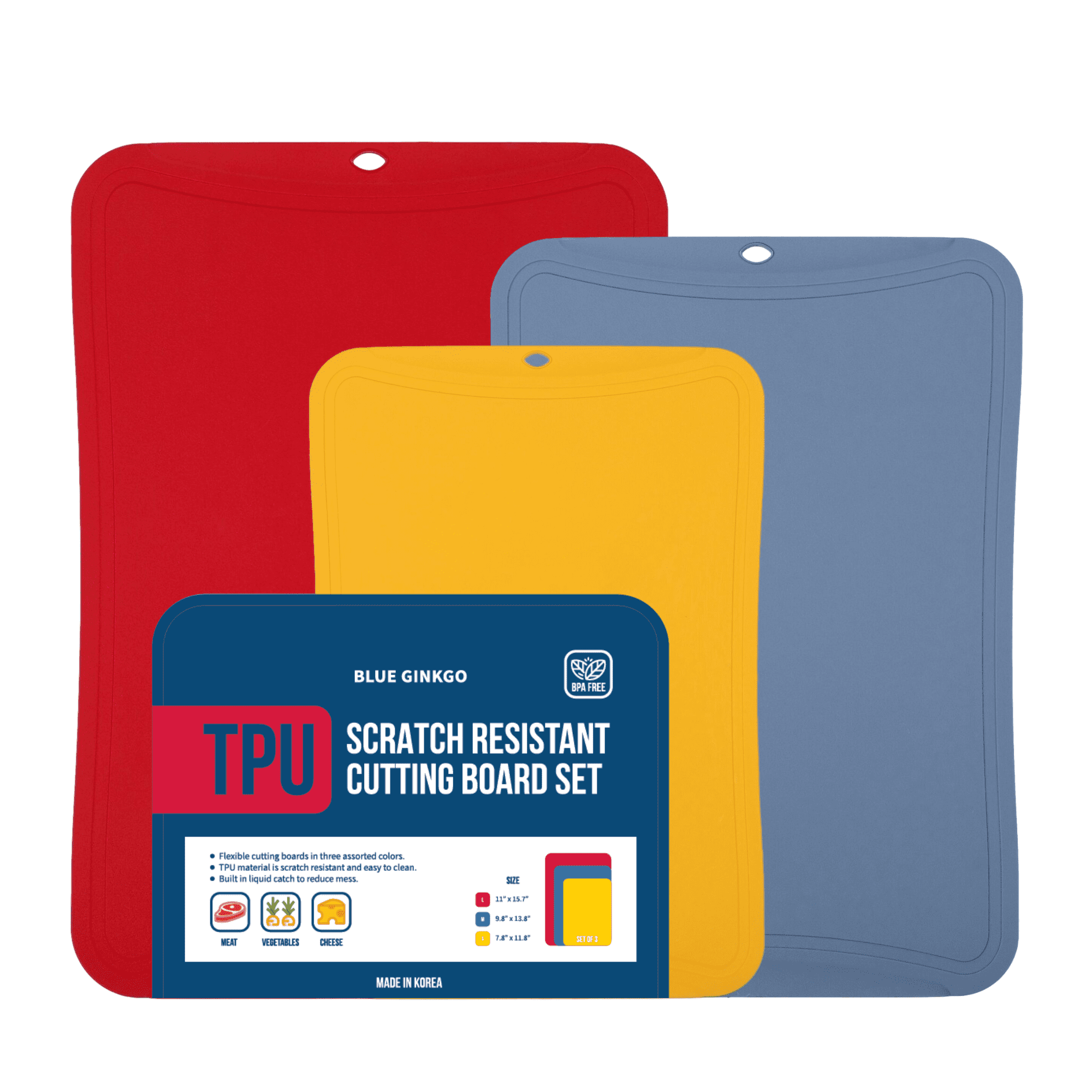 BLUE GINKGO 3-Piece Scratch Resistant TPU Cutting Mat Set | Red, Blue ...