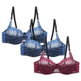 3 Pack Women's Floral Lace Push-Up Bra Padded Underwire Bra Comfortable ...