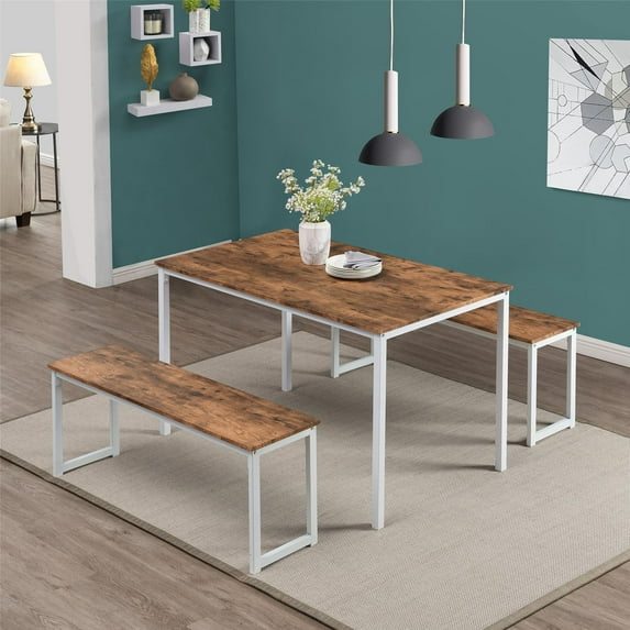 3 Piece Dining Table Set, Breakfast Nook Dining Table with 2 Benches ...