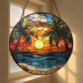 Colorful mountain flower stained glass suncatcher, sunset window decor ...