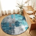 Abstract Teal Gray Color Block Round Rug 5ft Retro Shabby Wall Texture ...