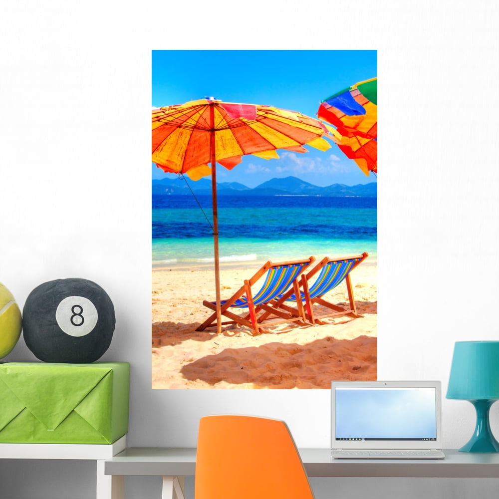 Deck Chairs Beach Wall Mural Decal by Wallmonkeys Vinyl Peel and Stick ...