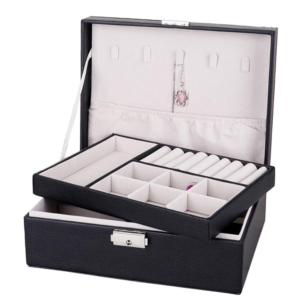 Jewelry Box Organizer Dual Layer Storage Box for Rings Black - Walmart.com