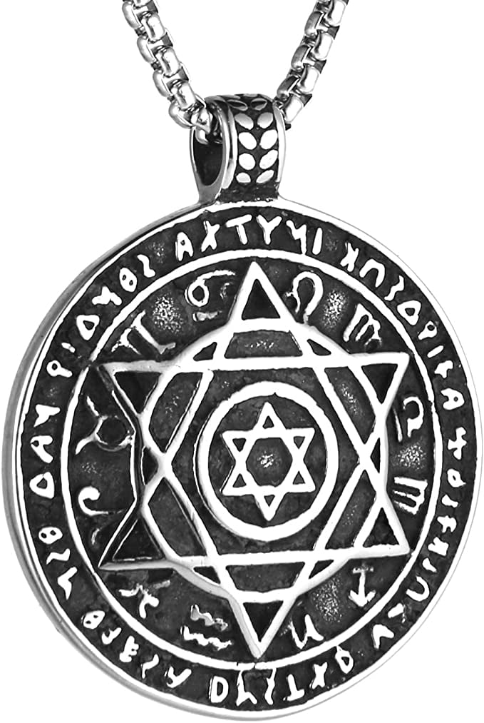 HZMAN Talisman Seal Solomon Six-pointed Star 12 Constellation Pendant stainless steel Necklaces ...