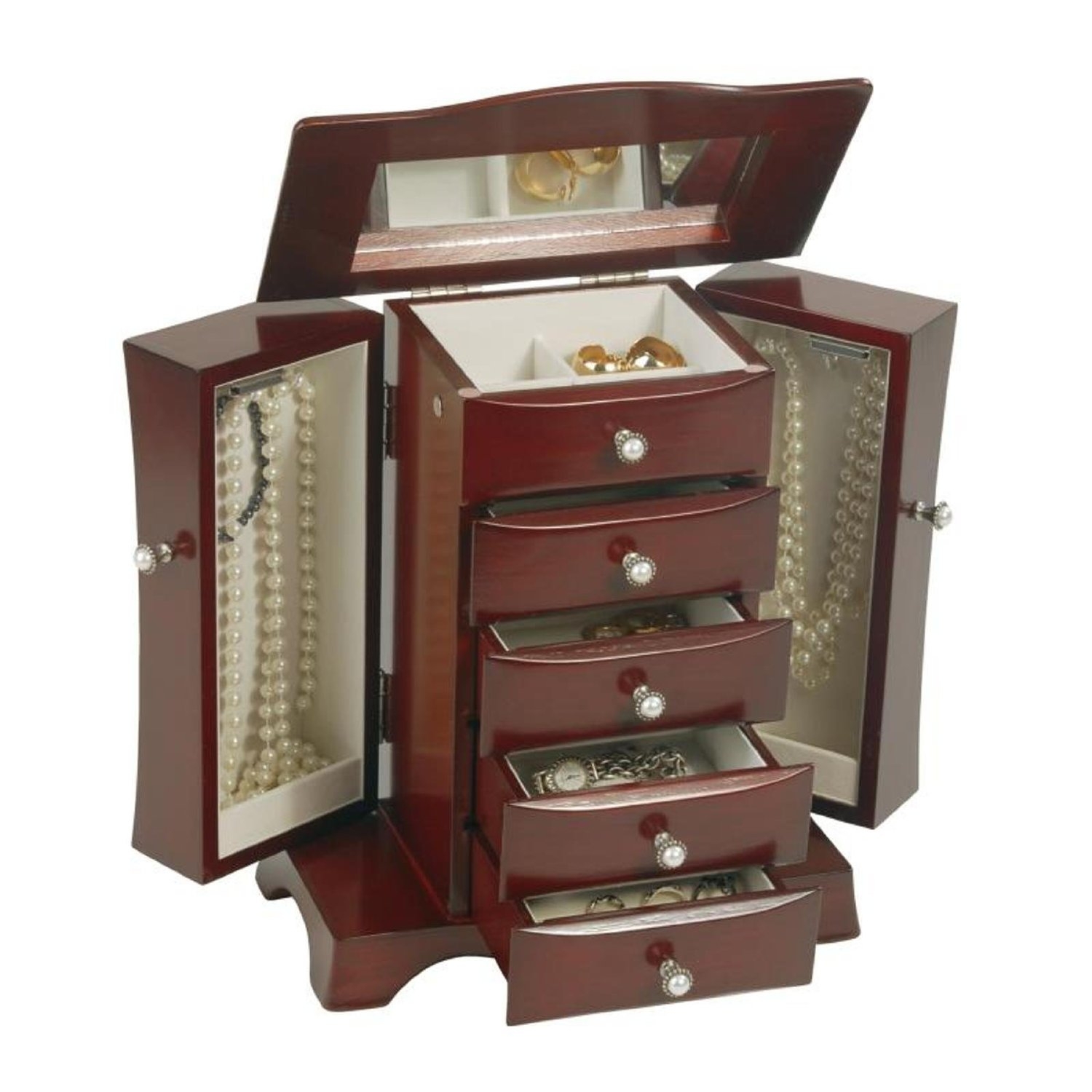 4-Drawer Jewelry Box in Cherry / Mahogany Wood Finish - Walmart.com