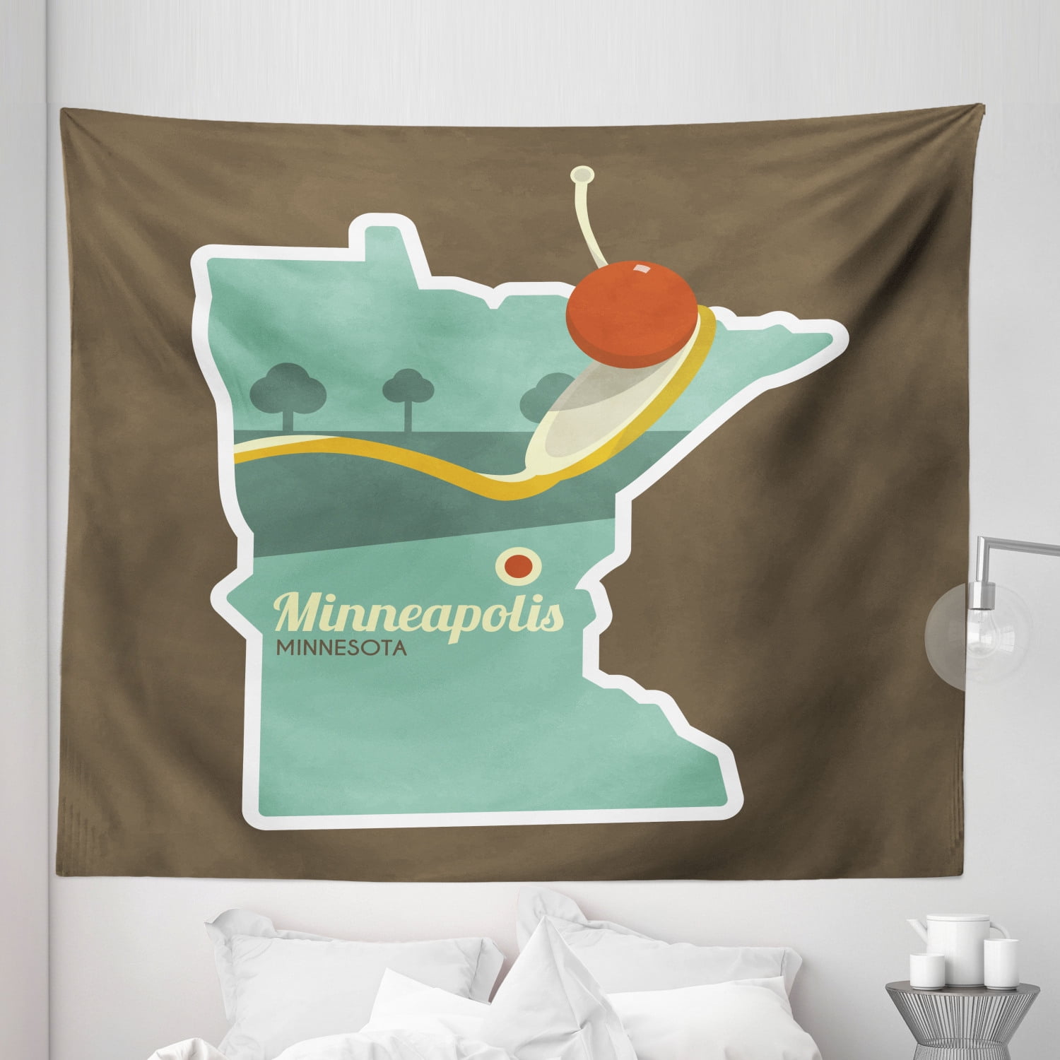Minnesota Tapestry, Flat Design Spoonbridge and Cherry Iconic ...