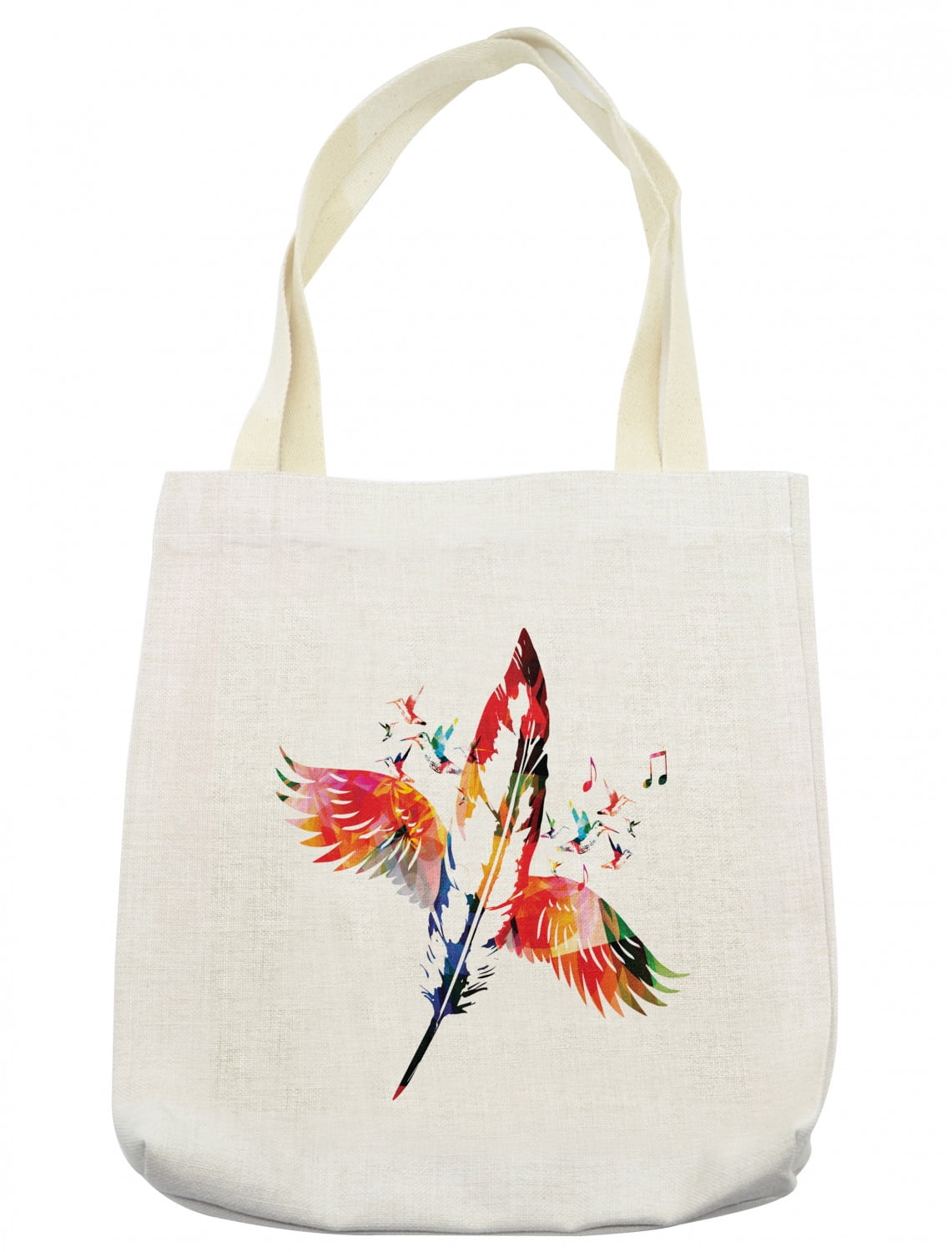 Feathers Tote Bag, Imaginary Feather Fashioned of a Bird with Musical ...