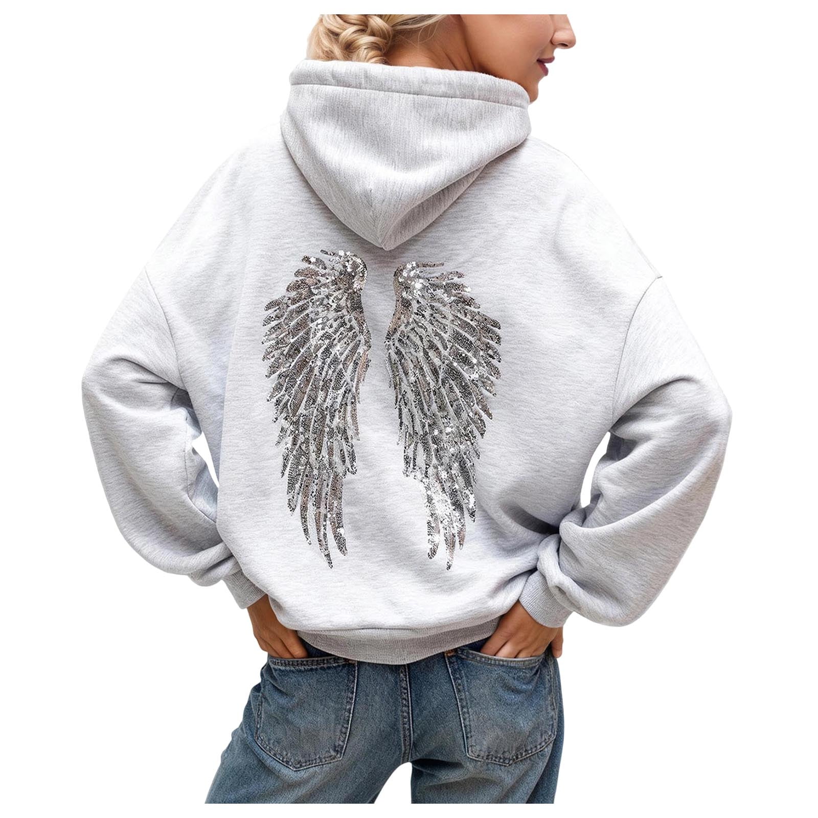 Click here for Felwors Womens Rhinestone Angel Wings Full-Zip Ove... prices