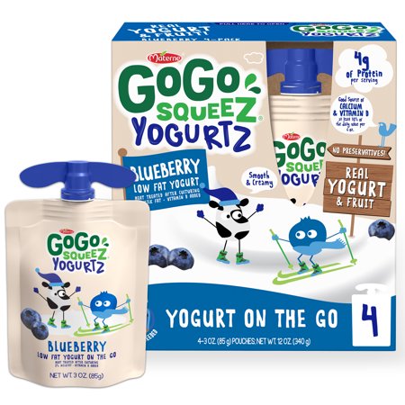 (4 Pack) GoGo Squeez Yogurtz Blueberry Yogurt Pouch, 3 oz, 4 Pack ...