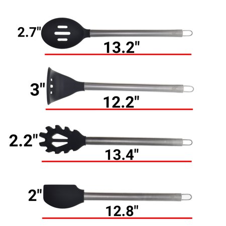 12 Piece Silicone and Stainless Steel Kitchen Cooking & Serving Utensil ...