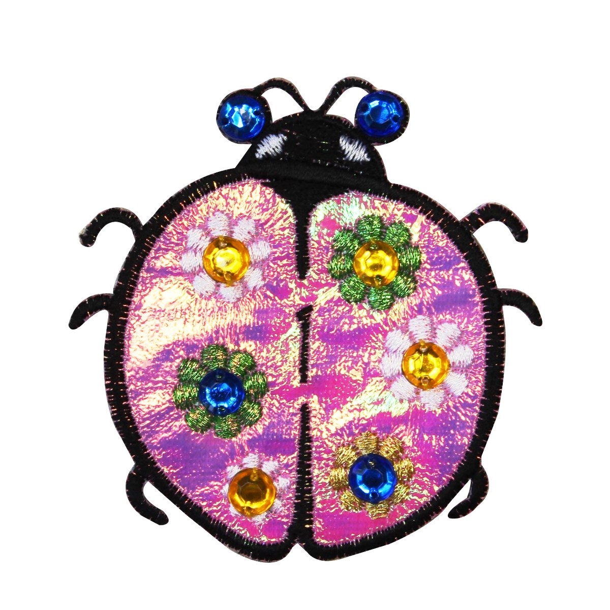 Pink Shiny Ladybug Patch Gem Bead Bug Insect Flower Embroidered Iron On ...