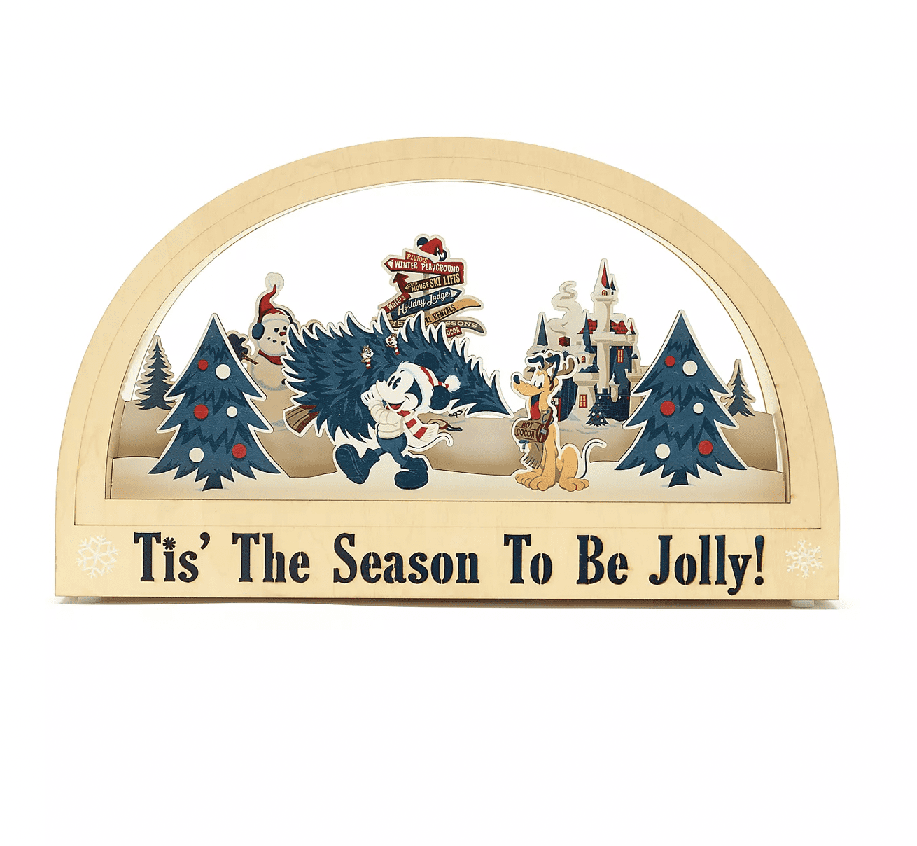 Disney Walt's Holiday Lodge Mickey Pluto Christmas Wood Light Up Sign ...