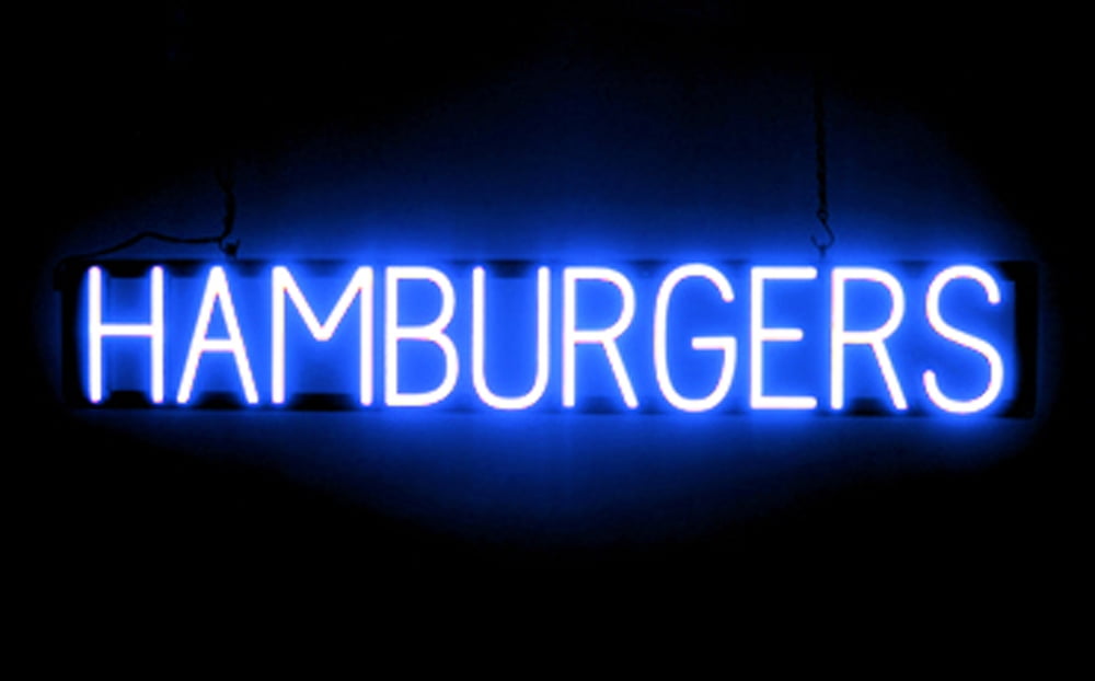 SpellBrite HAMBURGERS LED Sign for Business. 40.0" x 6.3" Blue ...