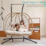 SWITTE Swing Egg Chair with Stand 2 Person Beige Wicker Egg Chairs ...