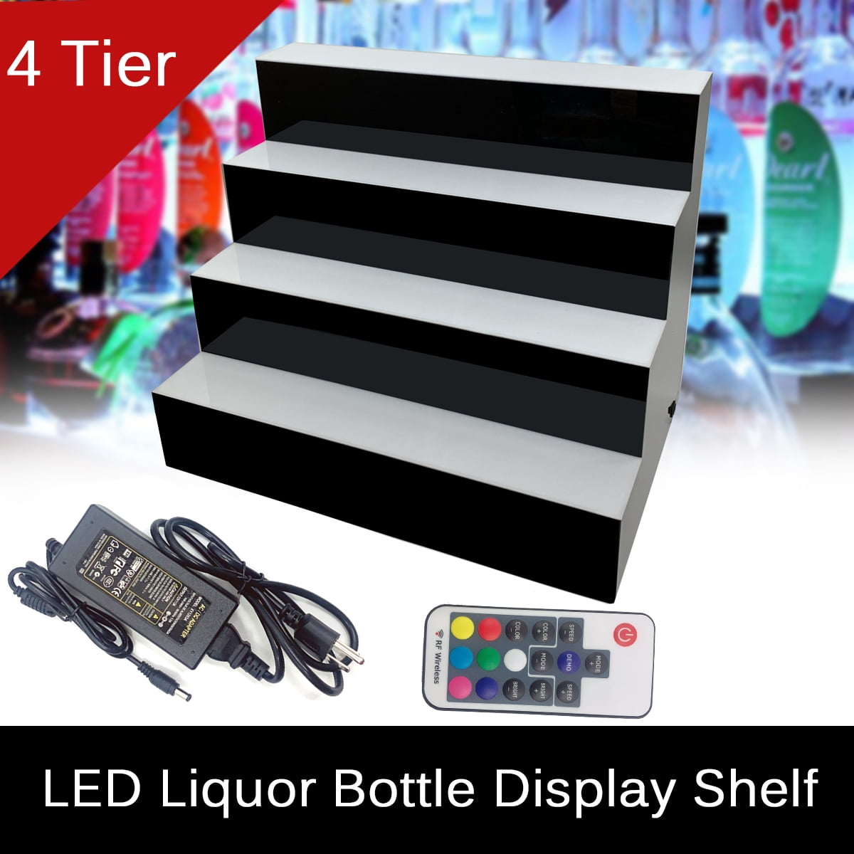 ECUTEE 24 Inch 4 Tier LED Lighted Back Bar Glowing Liquor Bottle ...