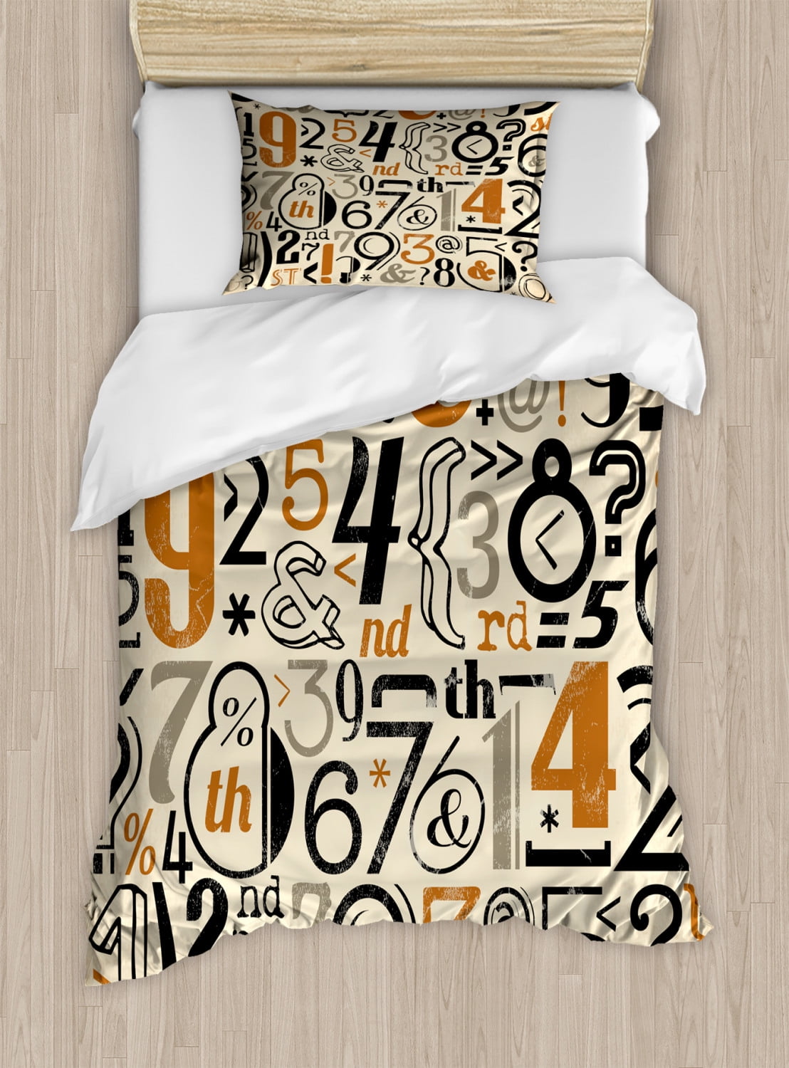 Number Twin Size Duvet Cover Set, Various Vintage Numeral Mathematical ...