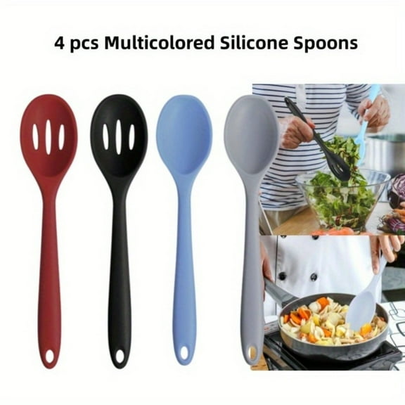 4 Pcs Silicone Spoons for Cooking 10.6 Inch Large Nonstick Serving ...