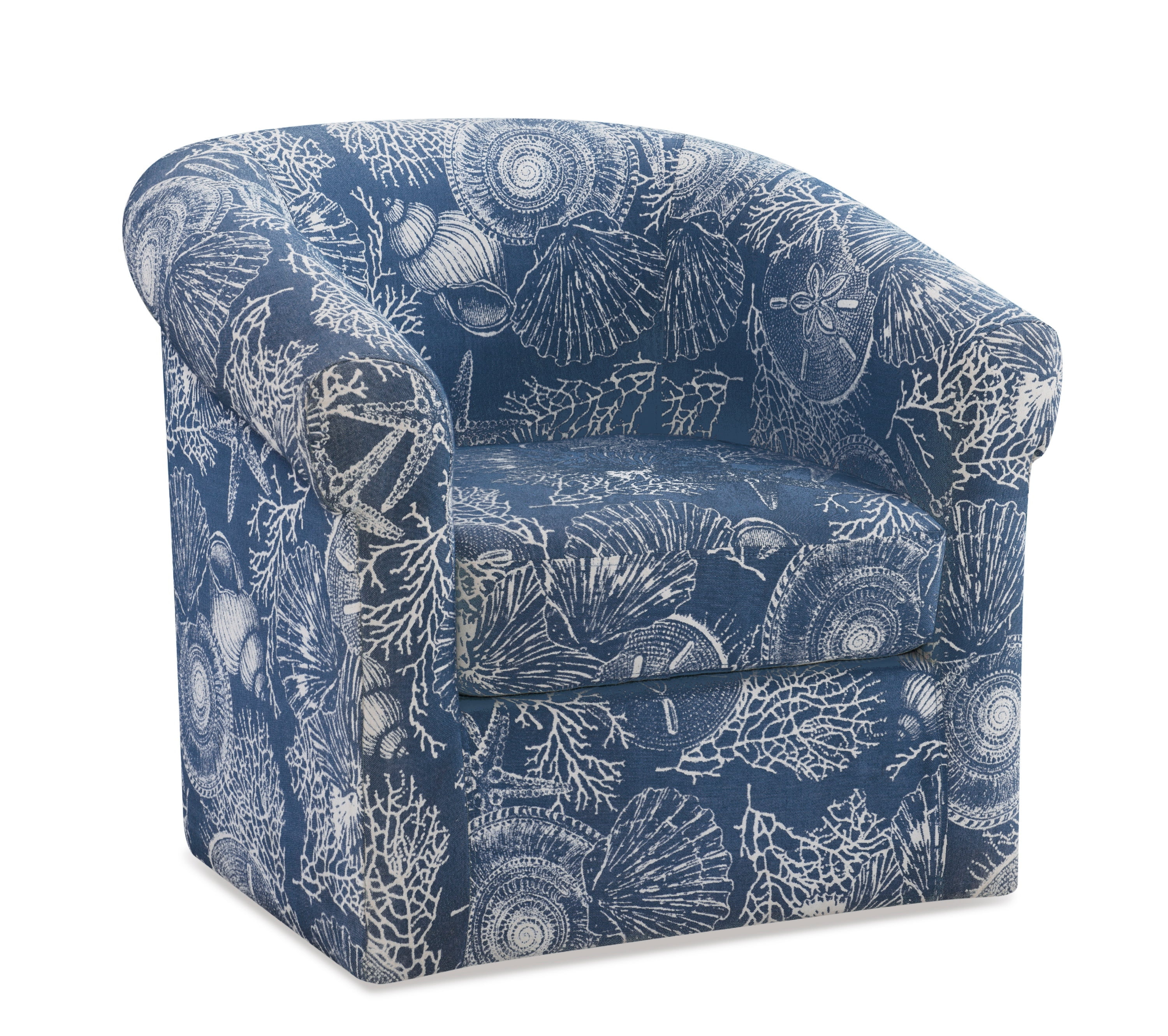 Grandee Club Chair with Swivel, Ocean Blue and White Coastal Pattern ...