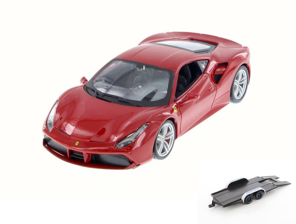 Diecast Car w/Trailer - Ferrari 488 GTB, Red - Bburago 26013D - 1/24 ...