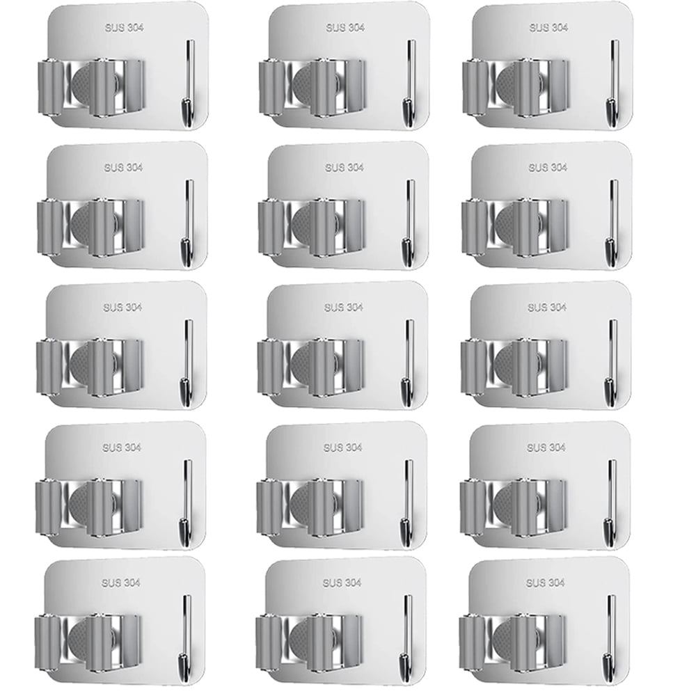15 Pack Mop and Broom Holder Wall Mount Mop Broom Hanger Wall Mounted ...