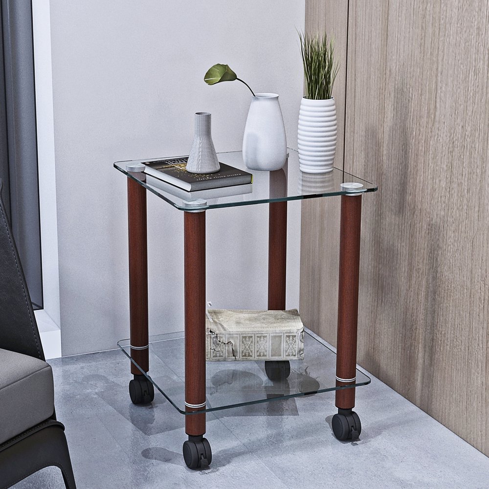 GZXS Side Table Small End Desk Glass Bedside Table 2-Tier Side Tables ...