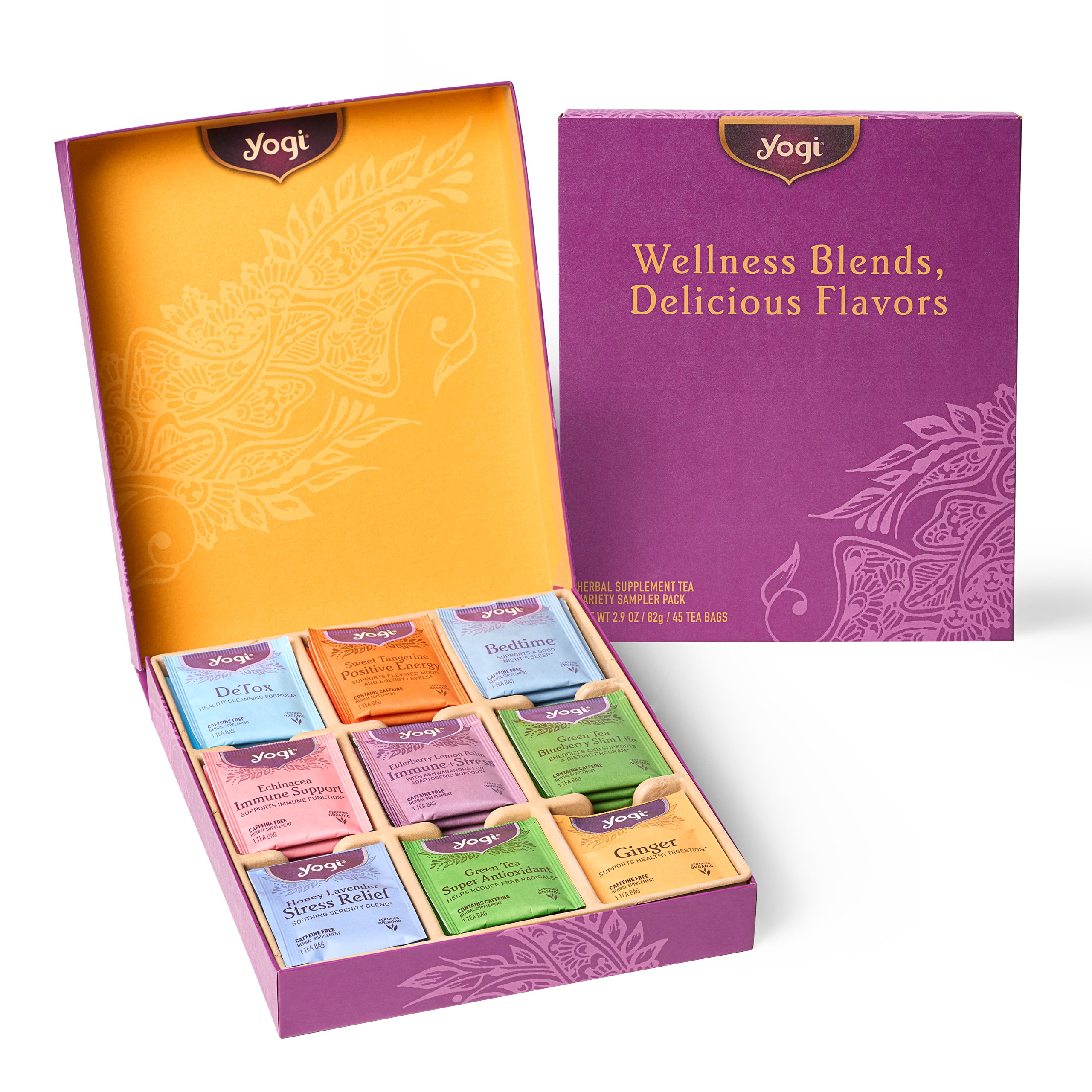 Yogi Organic Tea Sampler Gift Box (45 Tea Bags) - Assorted Delicious ...